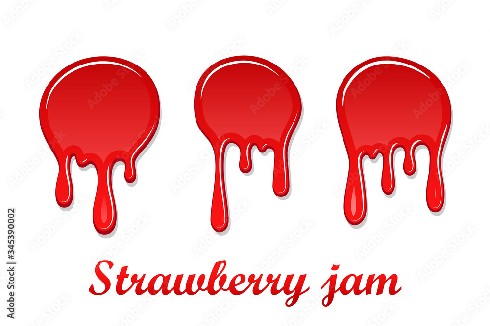 Raspberry drip jam 3D set. Sweet raspberries splash isolated white ...