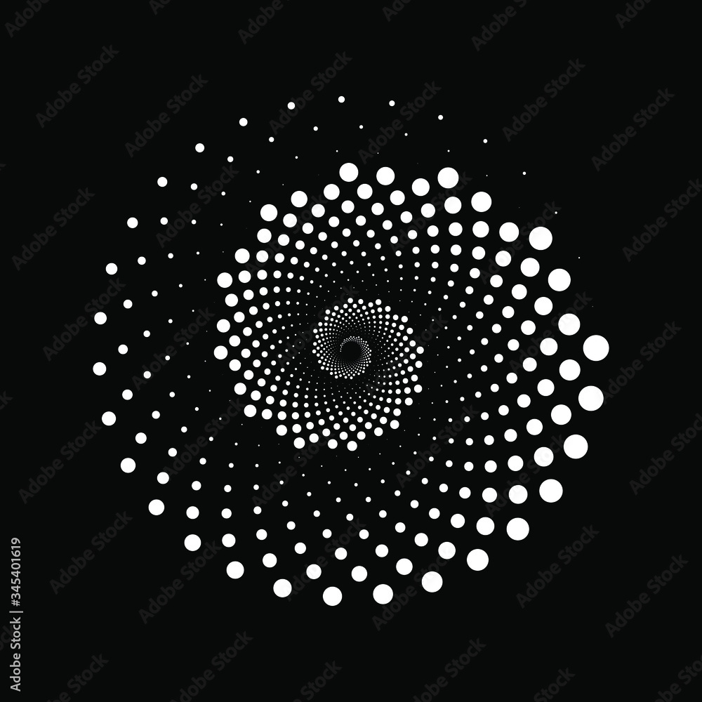 White vortex form shape with halftone dots. Geometric art. Trendy ...