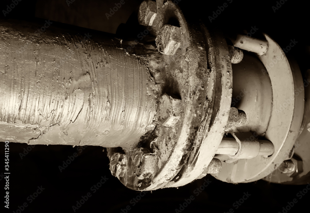 Repair industrial pipeline. Flange connection. Drinking water supply ...