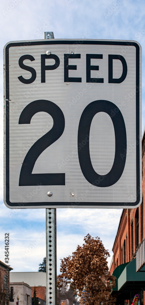Unusual 20 Speed limit sign with off center mounting pole. Stock Photo ...