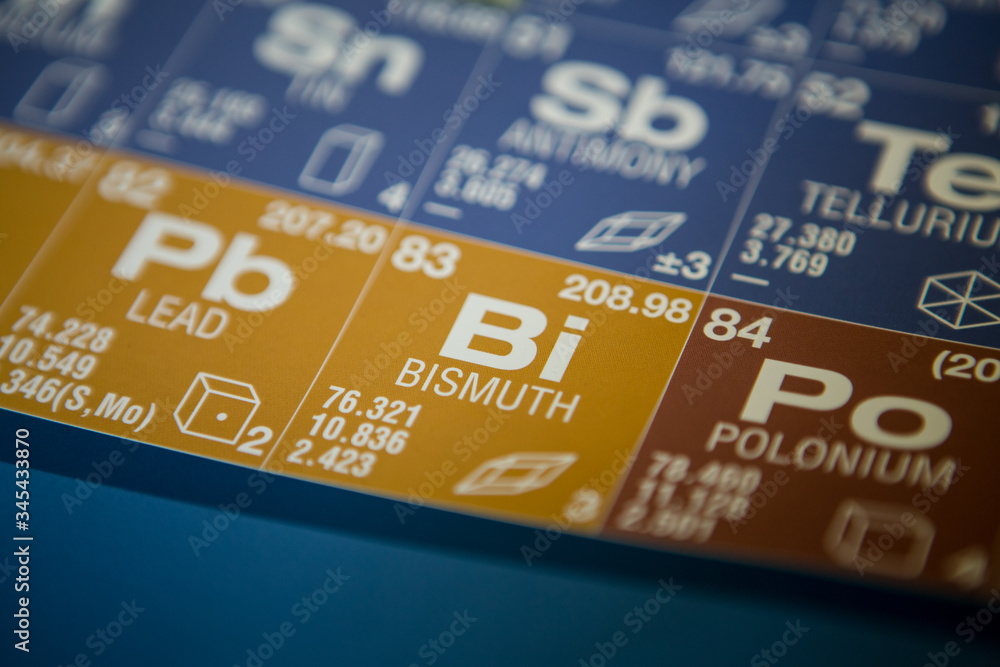 Bismuth on the periodic table of elements Stock Photo | Adobe Stock