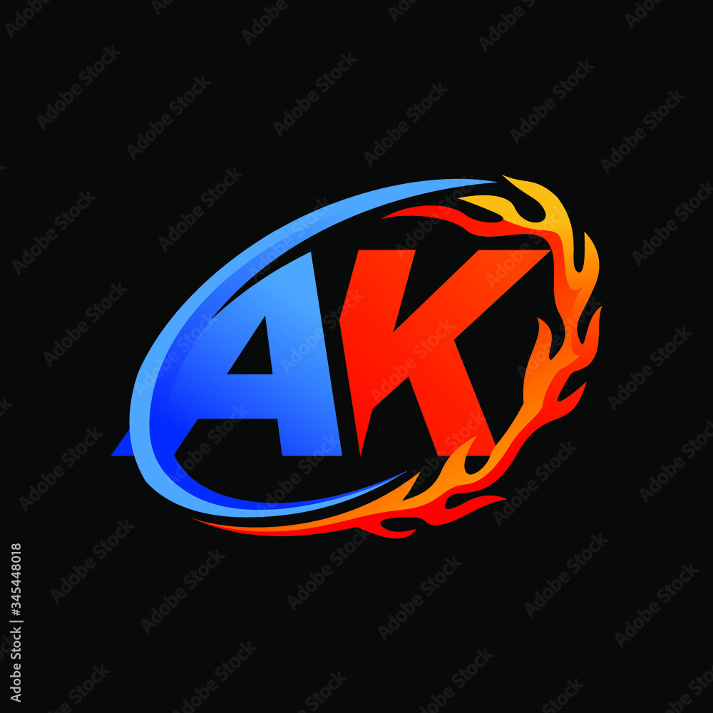 Initial Letters AK Fire Logo Design Stock Vector | Adobe Stock