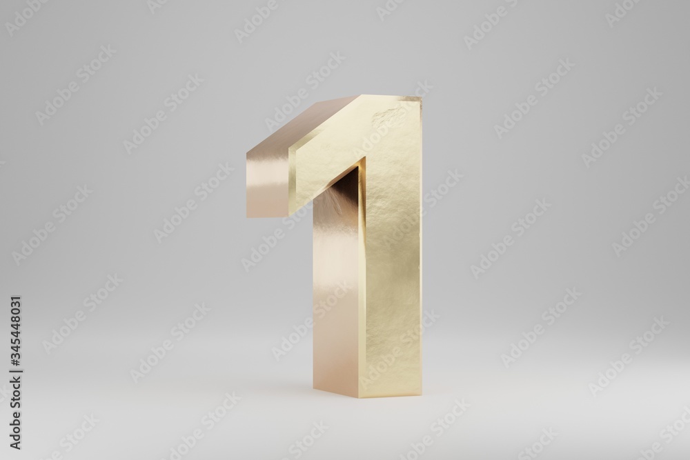 Gold 3d number 1. Golden number isolated on white background. 3d ...