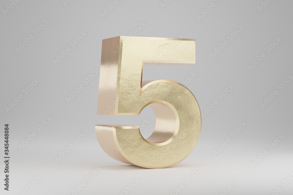 Gold 3d number 5. Golden number isolated on white background. 3d ...