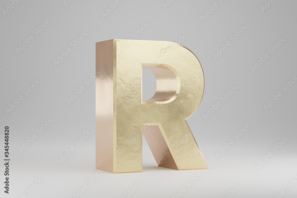 Gold 3d letter R uppercase. Golden letter isolated on white background ...