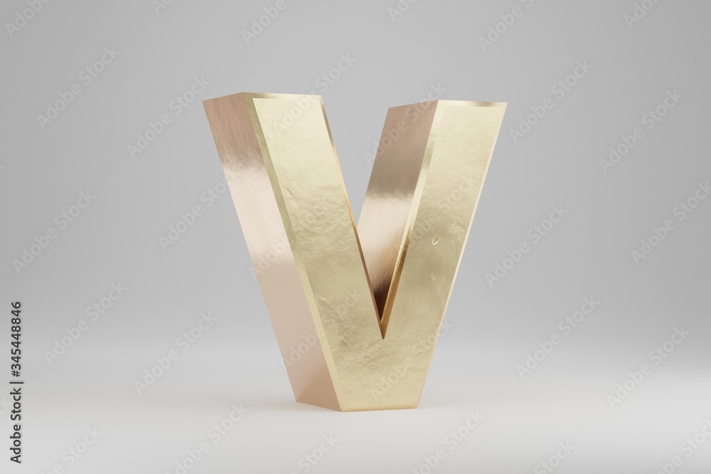 Gold 3d letter V uppercase. Golden letter isolated on white background ...
