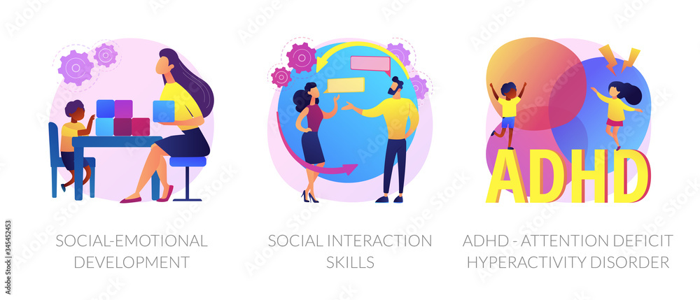 Child psychology icons set. Social-emotional development, social ...