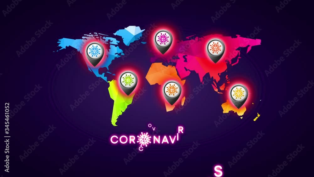 coronavirus world map made with 3d triangular forms and a location symbol symbol designed with ...