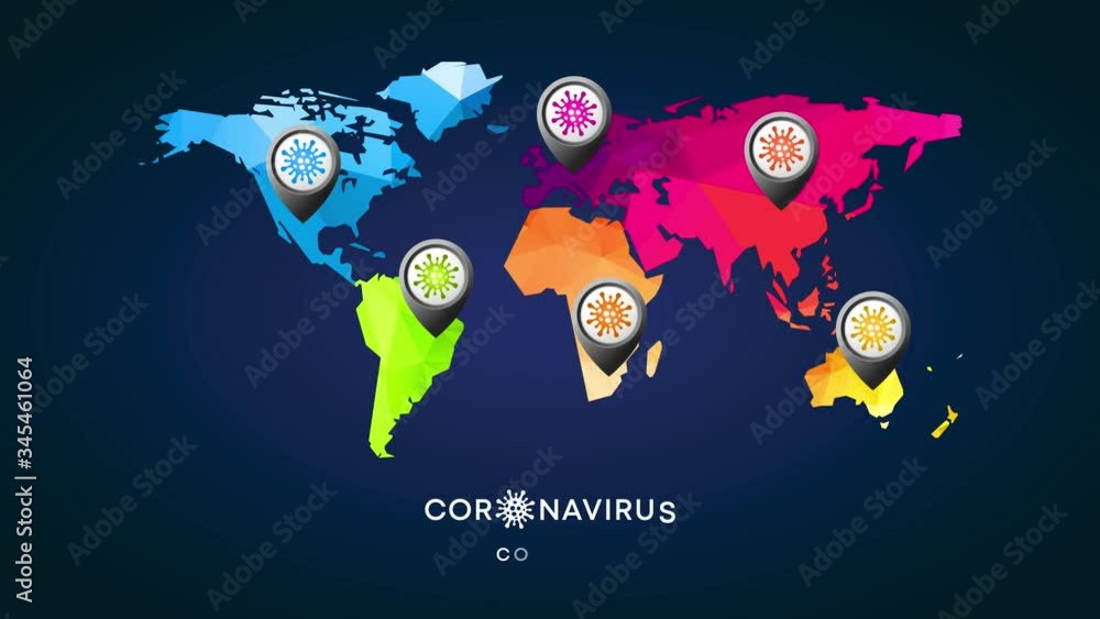 coronavirus world map made with 3d triangular forms and a location icon ...