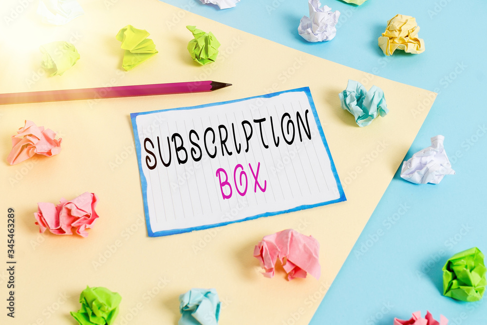 Handwriting text Subscription Box. Conceptual photo button if you ...