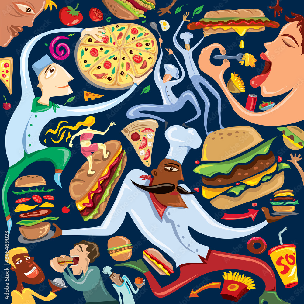 Abstract Restaurant Poster Artwork, Sandwich, Burger, Chief (Vector Art ...