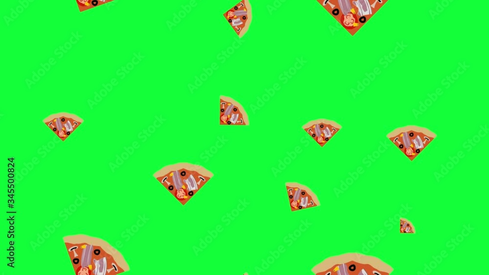 Slices of pizza looping animation elements on green screen chroma key ...