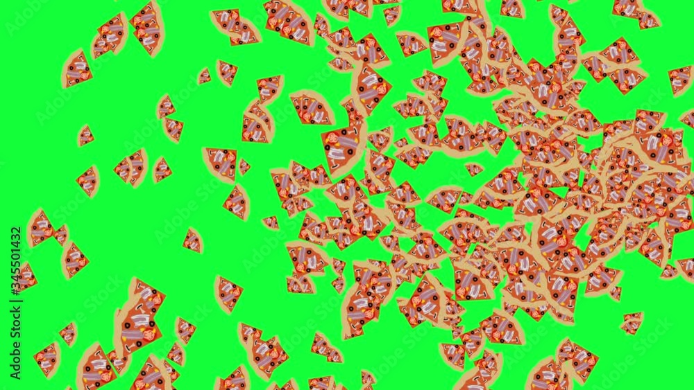 Slices of pizza transition animation elements on green screen chroma ...