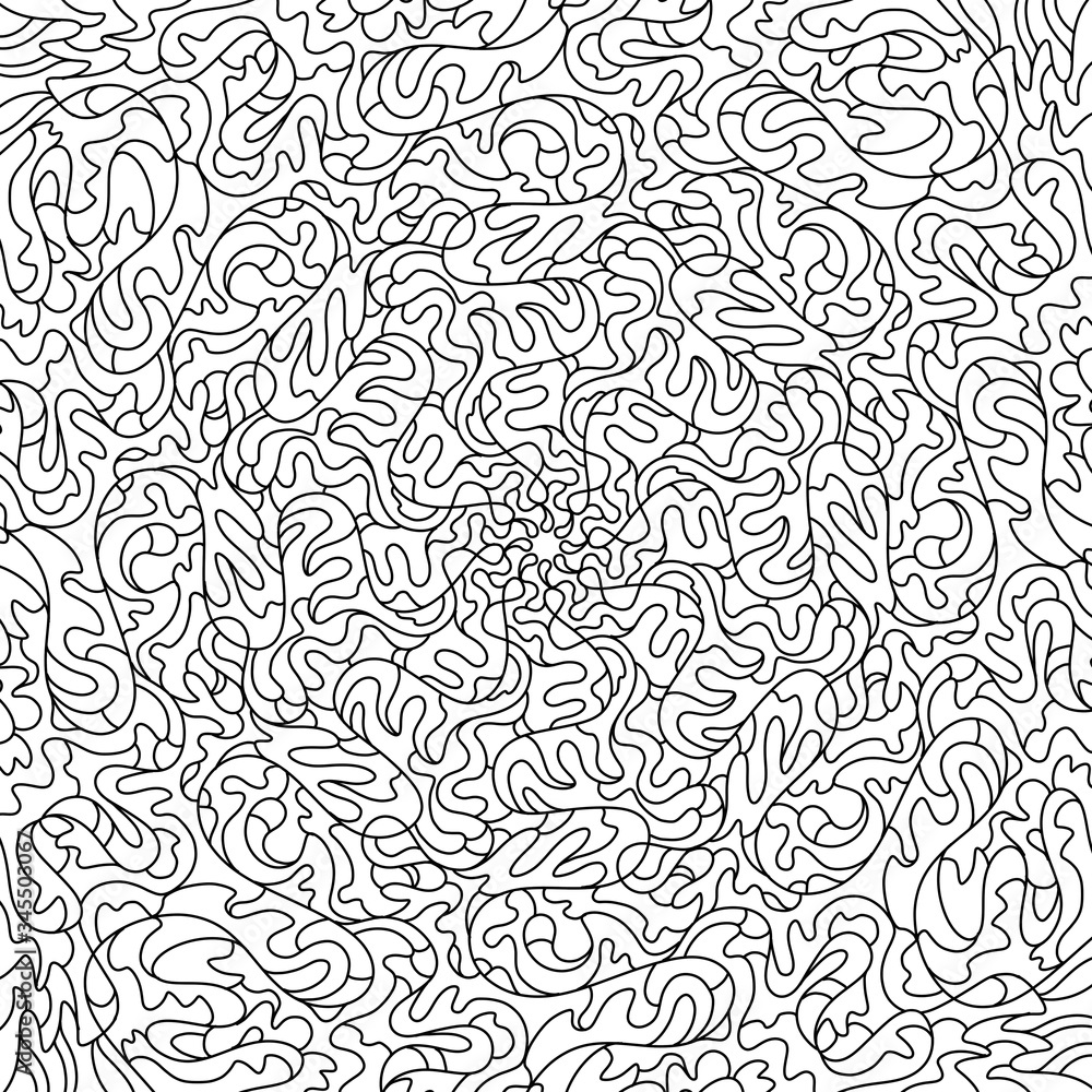 Curved lines, curls mandala coloring. Abstract pattern. Circles and ...