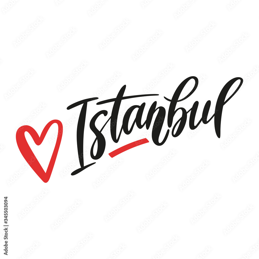 Istanbul handwritten calligraphy with a heart symbol. Creative vector ...