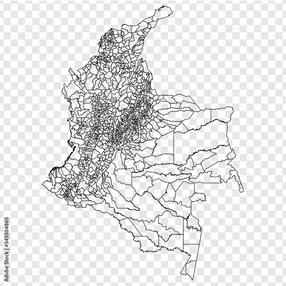 Blank map Colombia. High quality map Colombia with provinces and ...