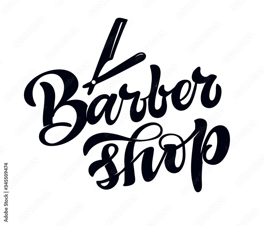Barber Shop - cute hand drawn doodle lettering label for shop, poster ...