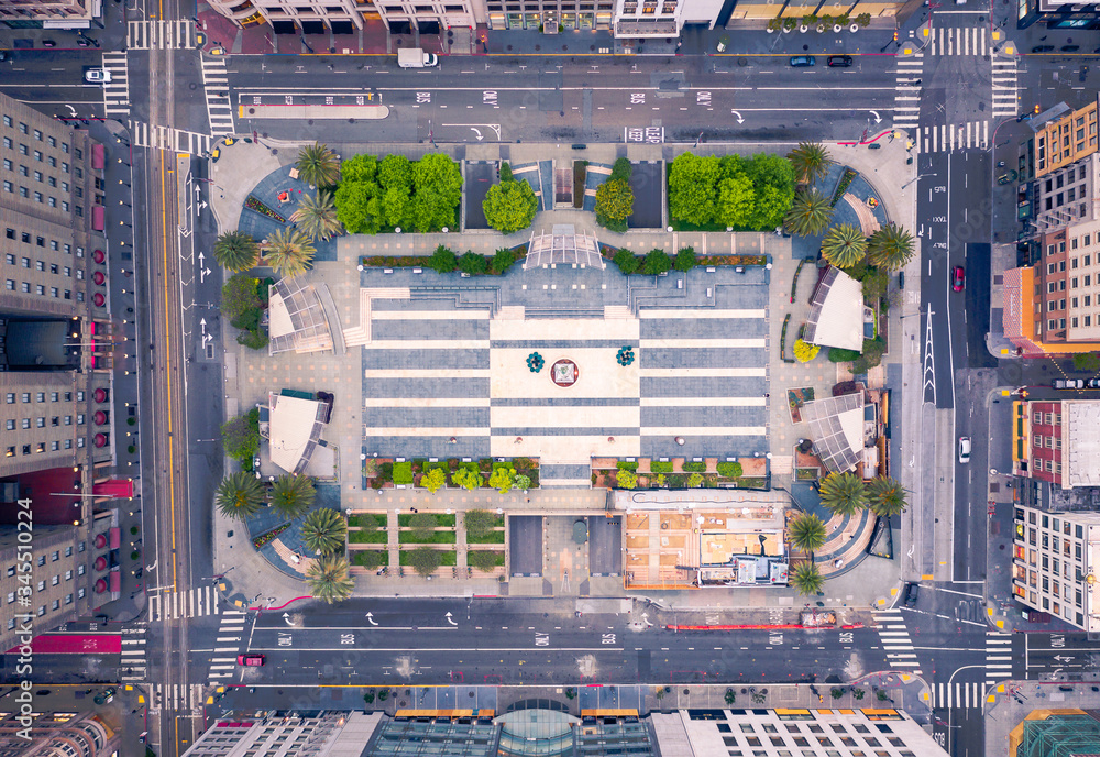 Aerial View of Empty San Francisco Union Square during Shelter in Place ...