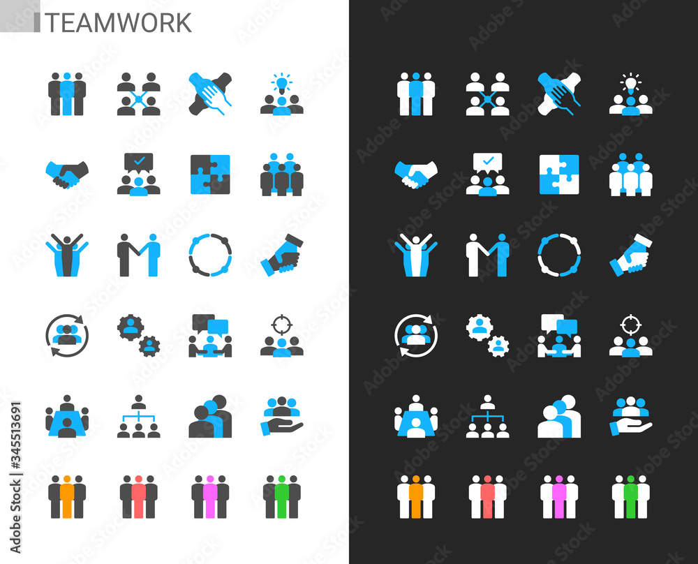 Teamwork icons light and dark theme. 48x48 Pixel perfect. Stock Vector ...