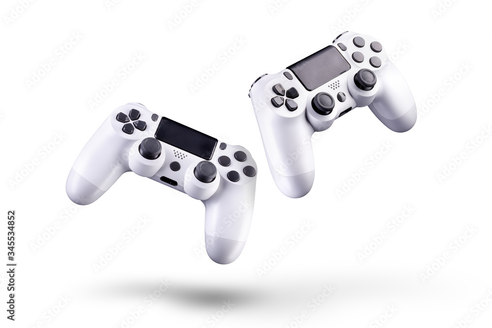 Set of white video game joysticks gamepad isolated on a white ...