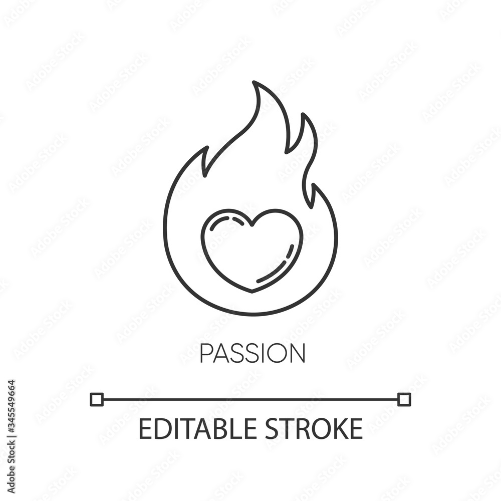 Vetor de Passion pixel perfect linear icon. Intense positive emotion ...