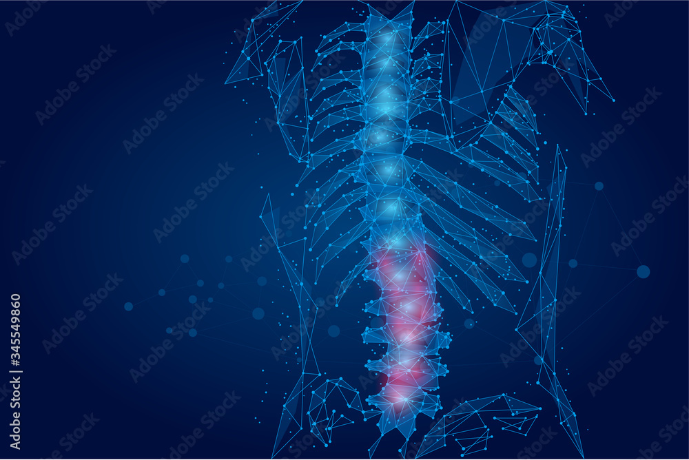 Abstract mesh line and dot physiotherapy human spine. Low poly Pain ...