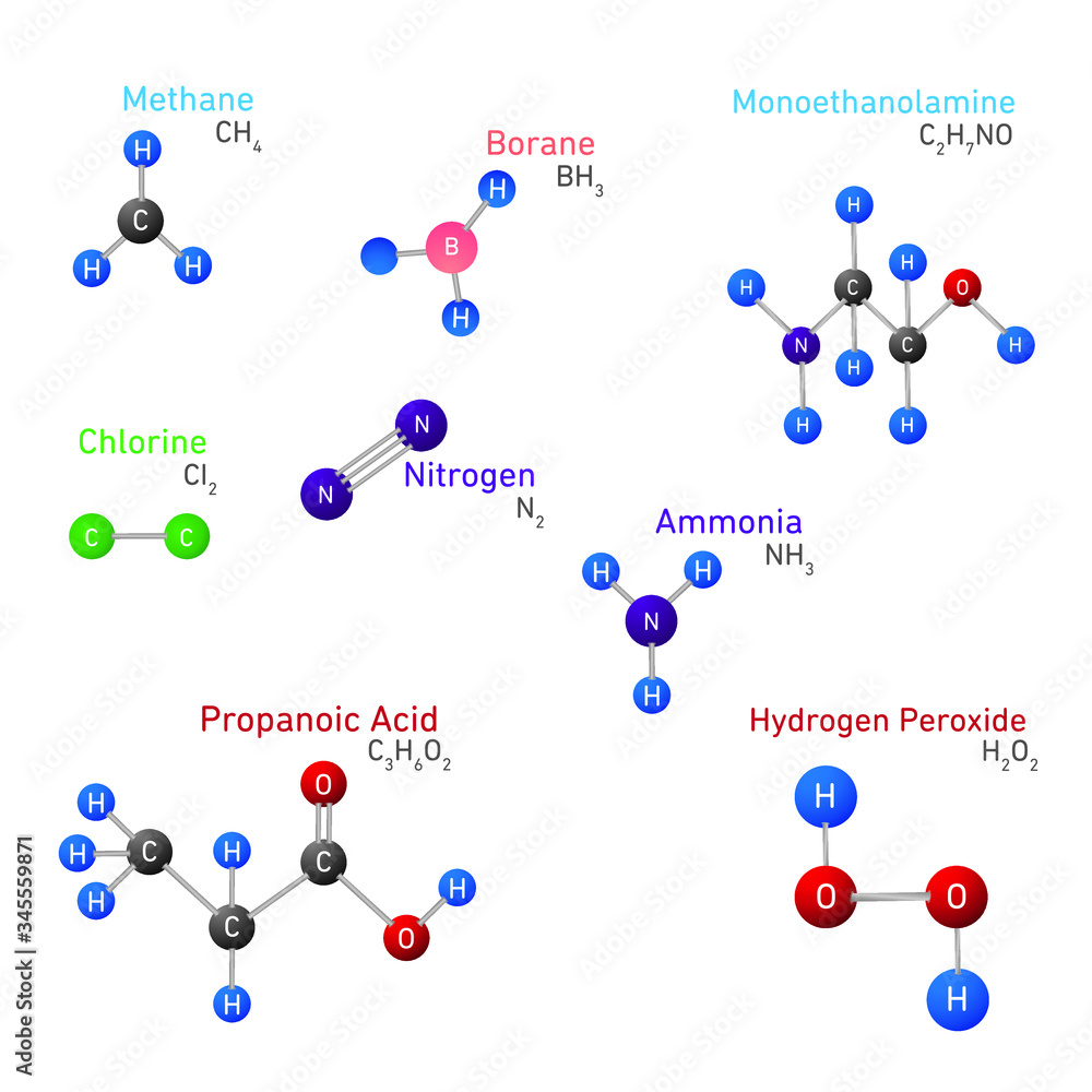 Vetor de Chemical Bond Set Structural Chemical Formula Model. Methane ...