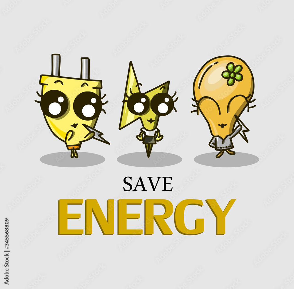 Cartoon cute electric characters vector illustrations with emotions ...