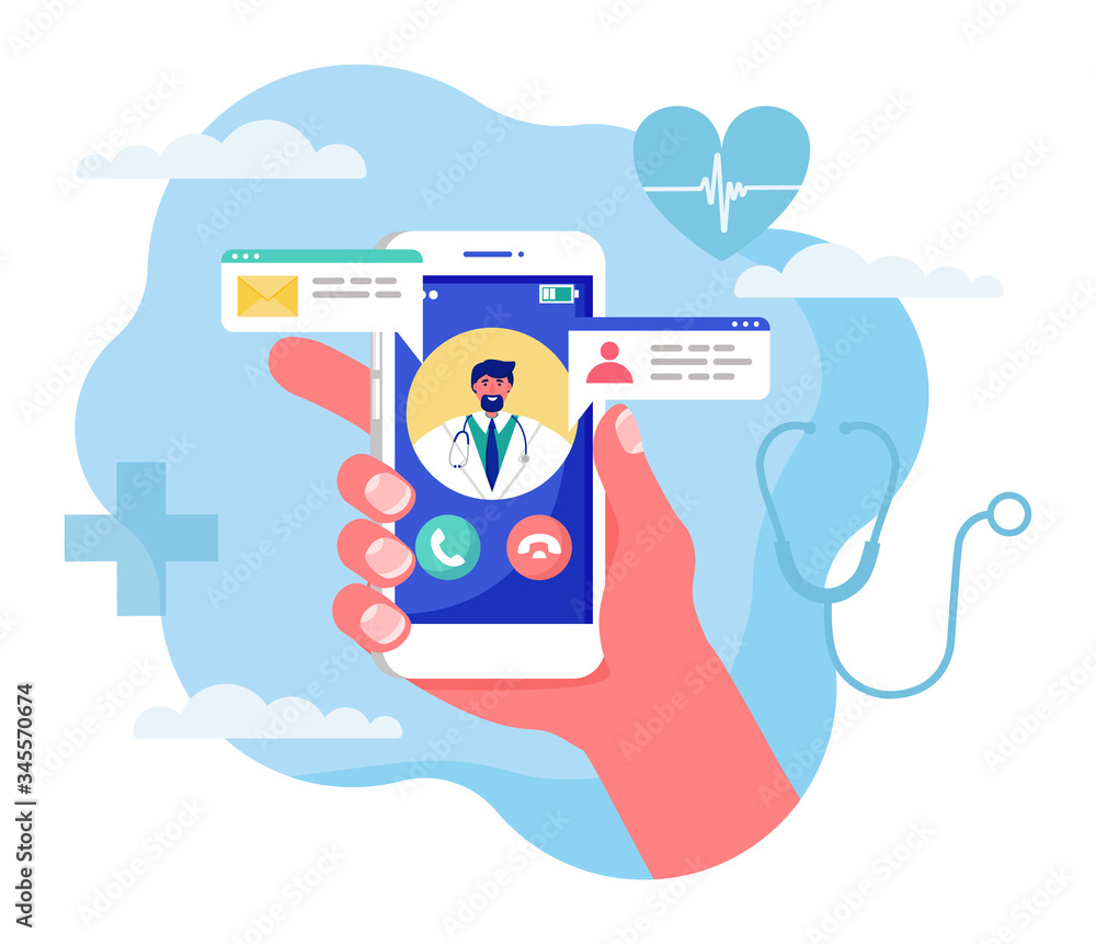 Online medicine concept vector illustration. Cartoon flat human hand ...