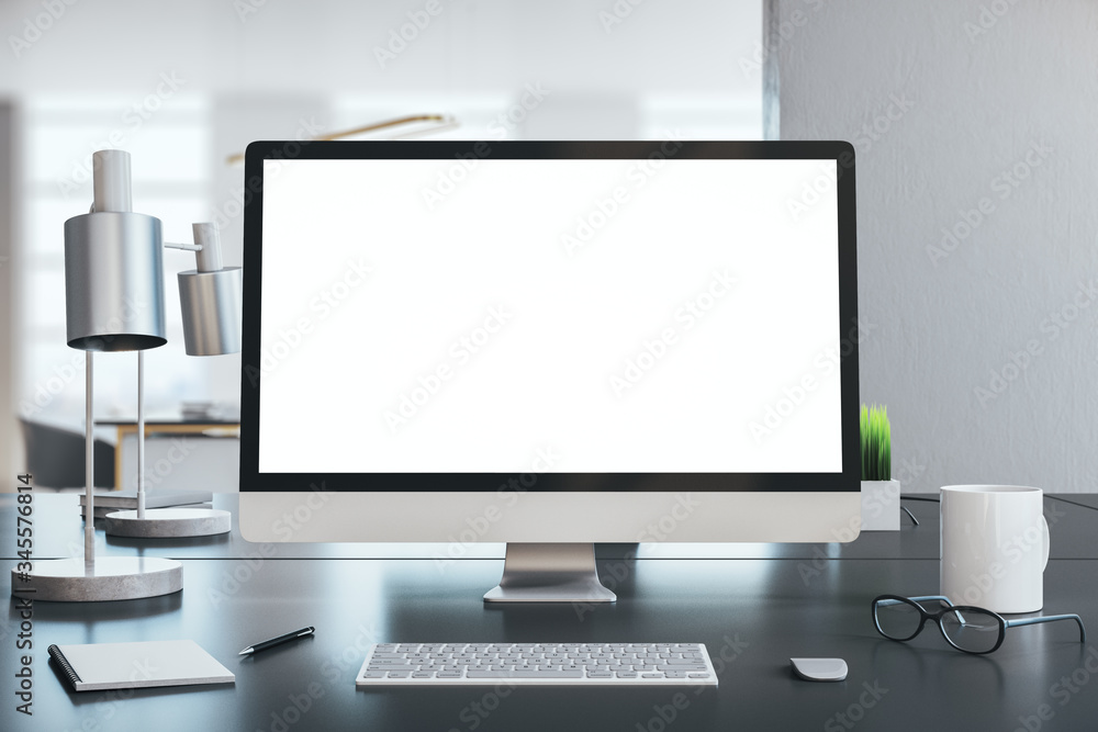 Blank white screen of computer monitor Stock Photo | Adobe Stock
