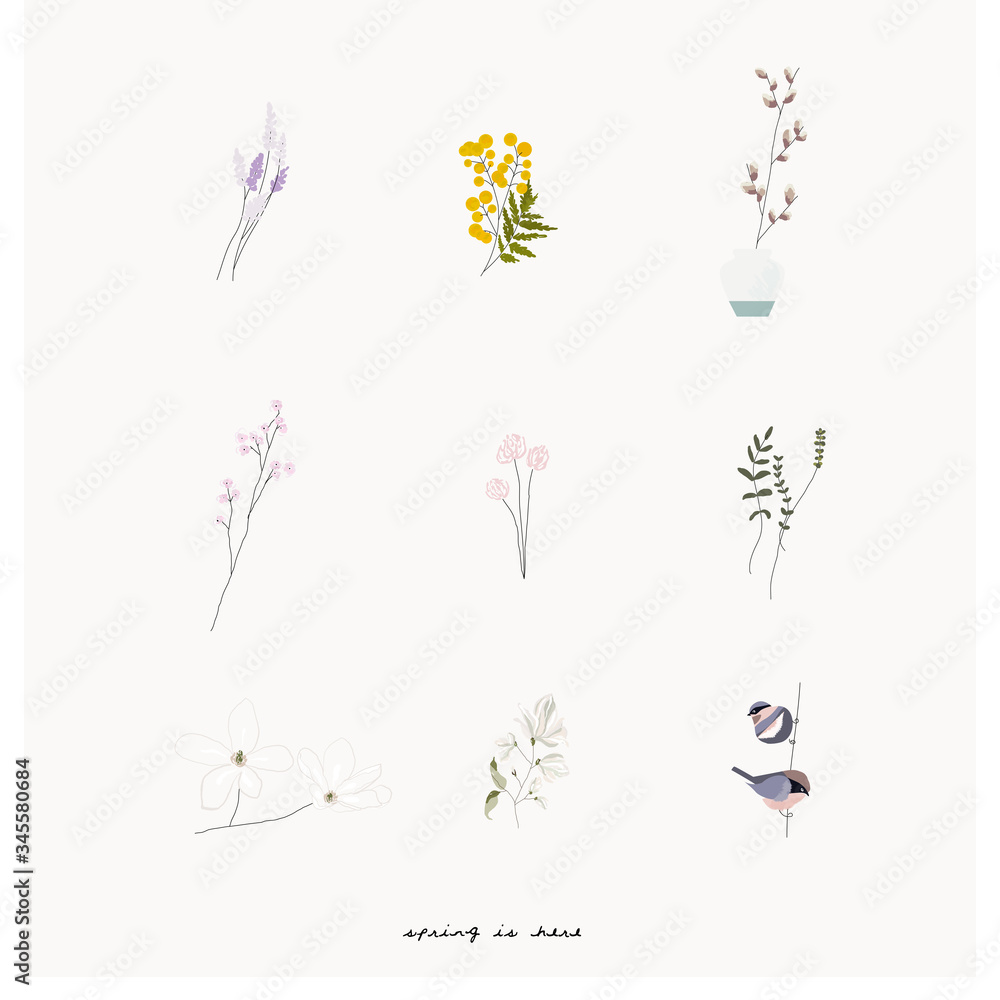 cute spring clip art little elements with hand drawn textures Stock ...