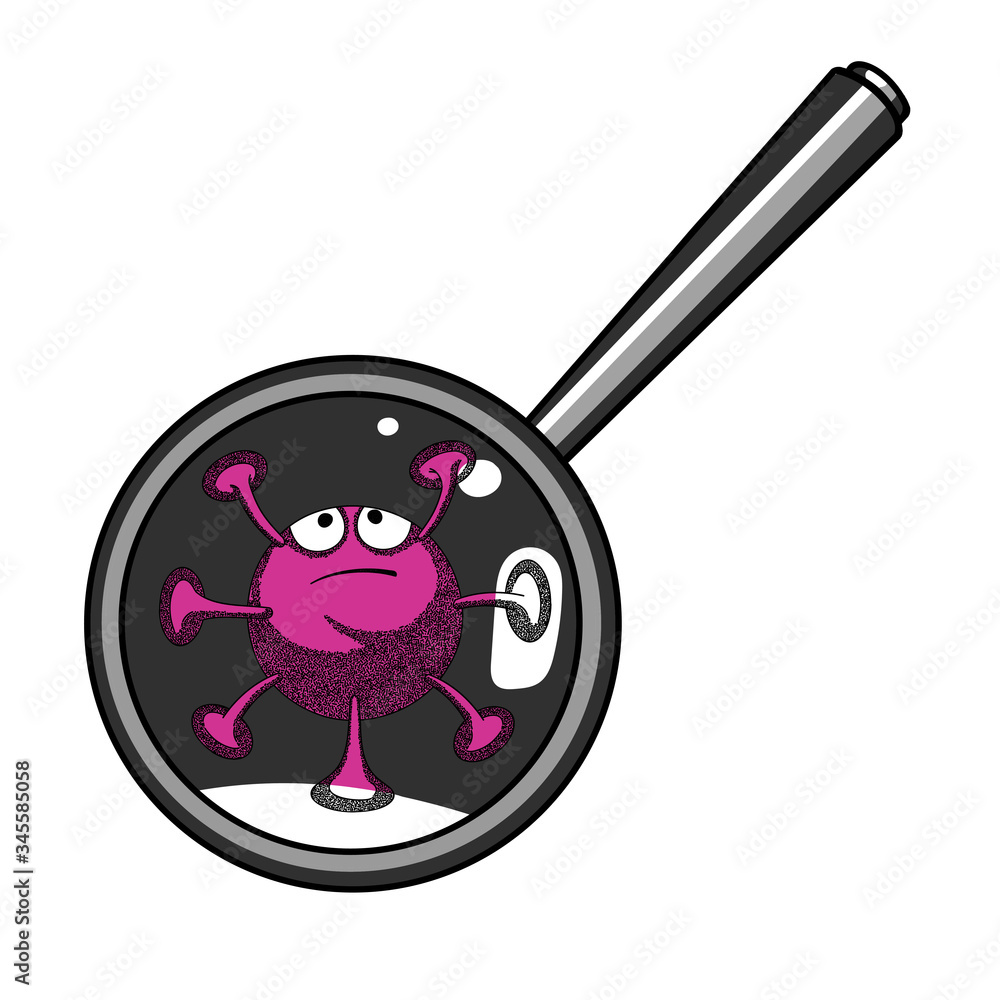 COVID-19. Virus under the microscope. Funny cartoon character Stock ...