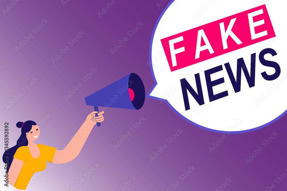 Fake News concept. Male hand holding megaphone with Fake News speech ...