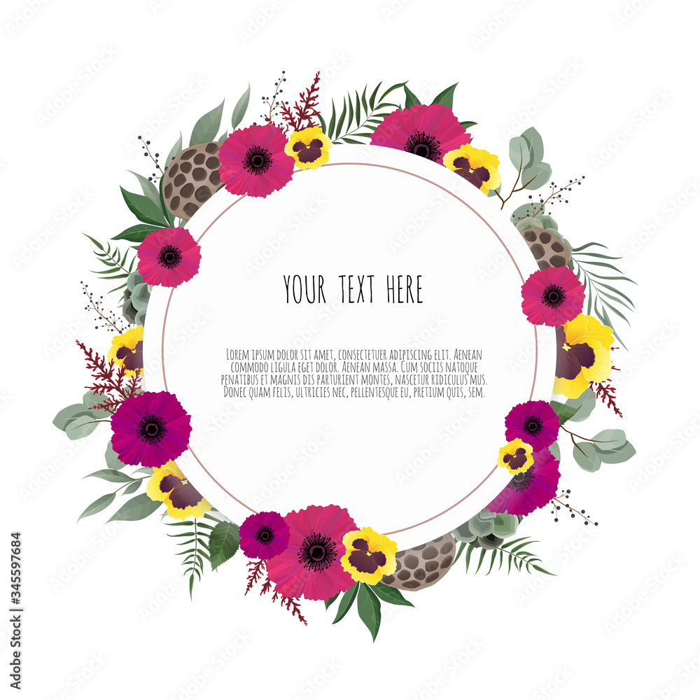 Round frame card design for greeting or invitation with realistic ...