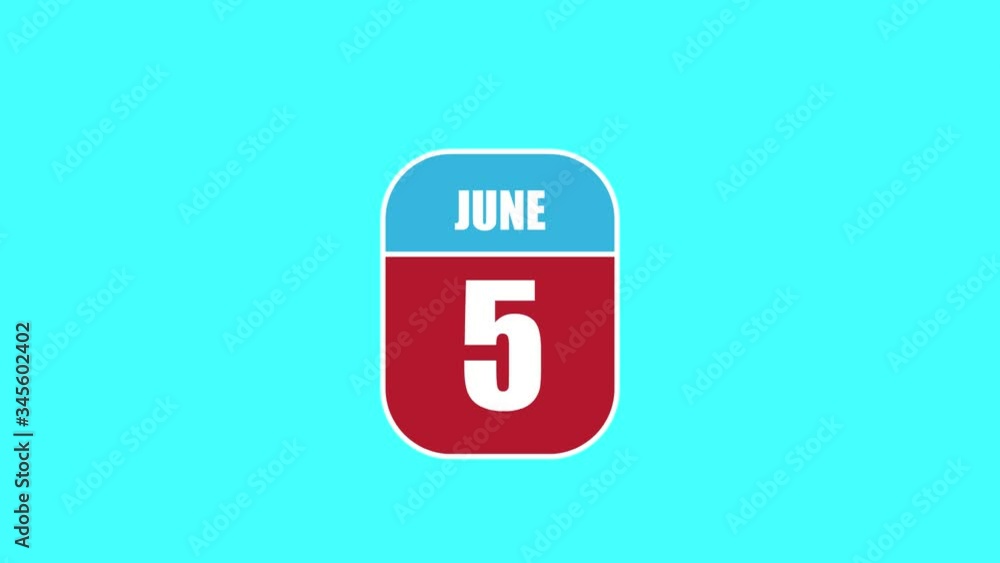june 5th. Day 5 of month, 2D calendar animation. A calendar sheet is ...