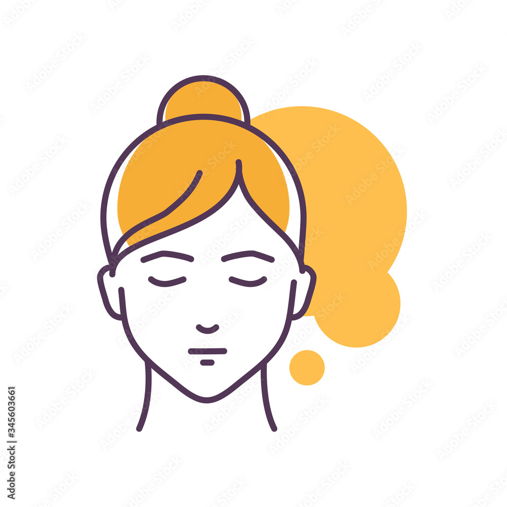 Human feeling patience line color icon. Face of a young girl depicting ...