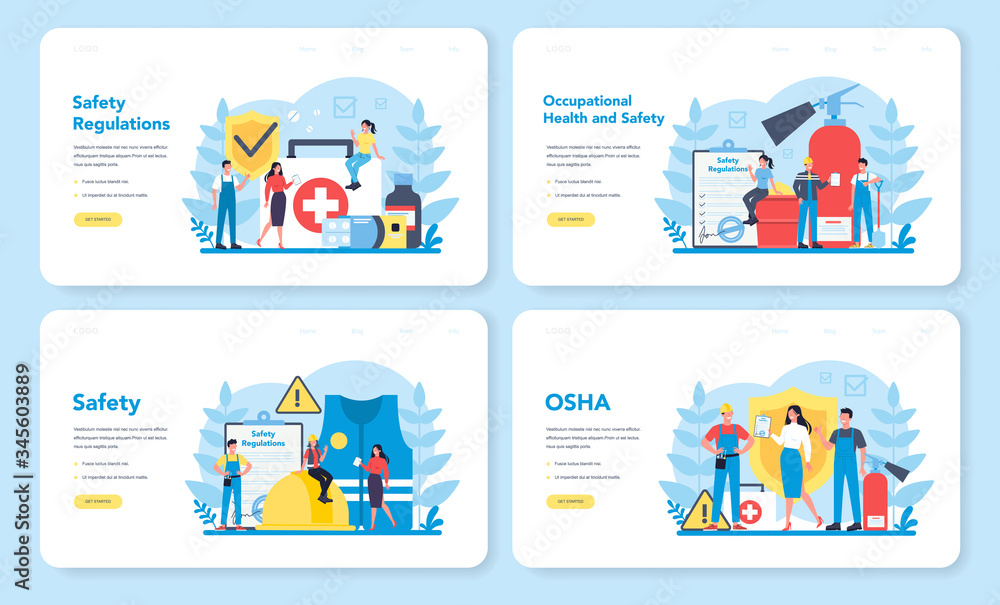 OSHA concept web banner or landing page set. Occupational safety Stock ...