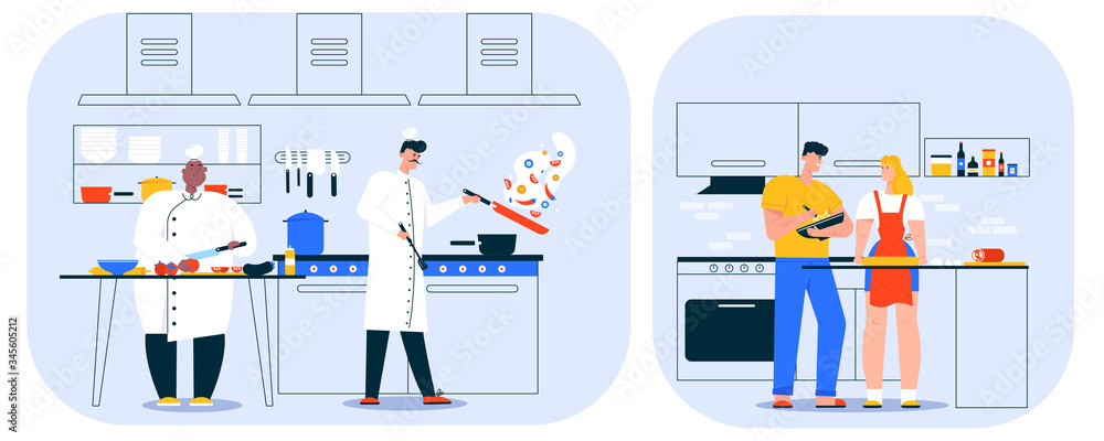 Vector character illustration of restaurant kitchen and staff Stock ...