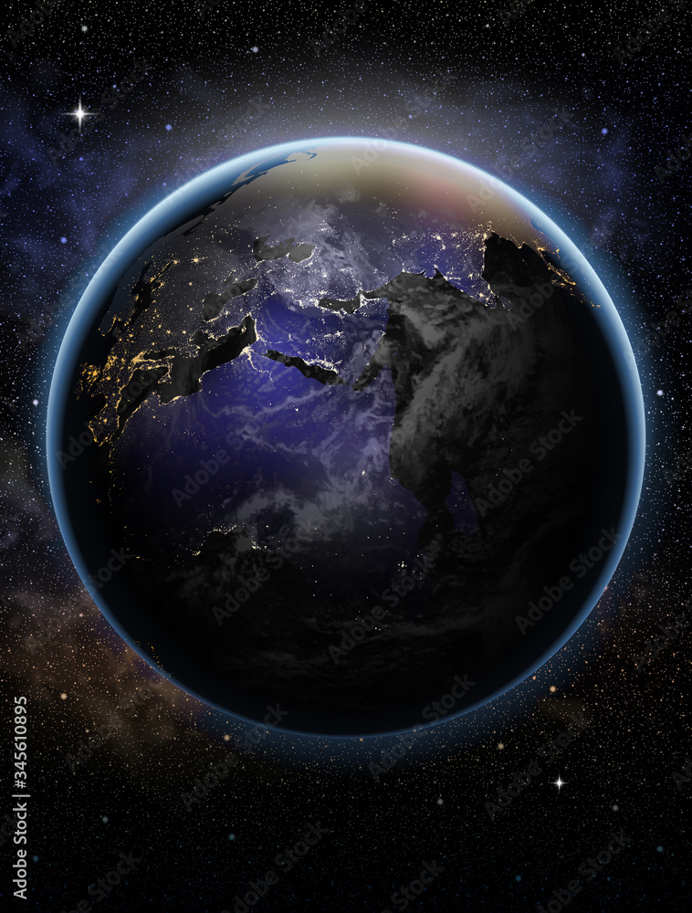 Planet earth in the night sky. Highly realistic illustration. Stock ...