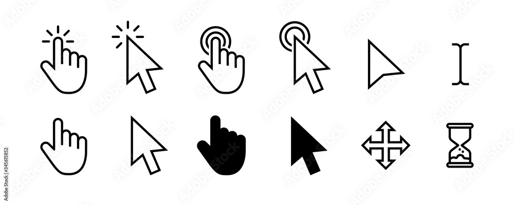 Computer mouse click cursor gray arrow icons set and loading icons ...