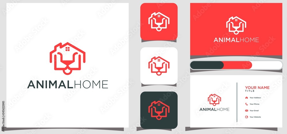 Simple of house and animal pet shape with overlapping lines . house ...