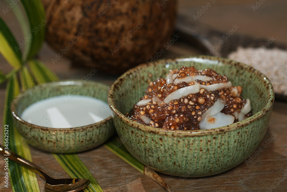 Tapioca pearls form sago tree. Still life photography of Thai dessert ...
