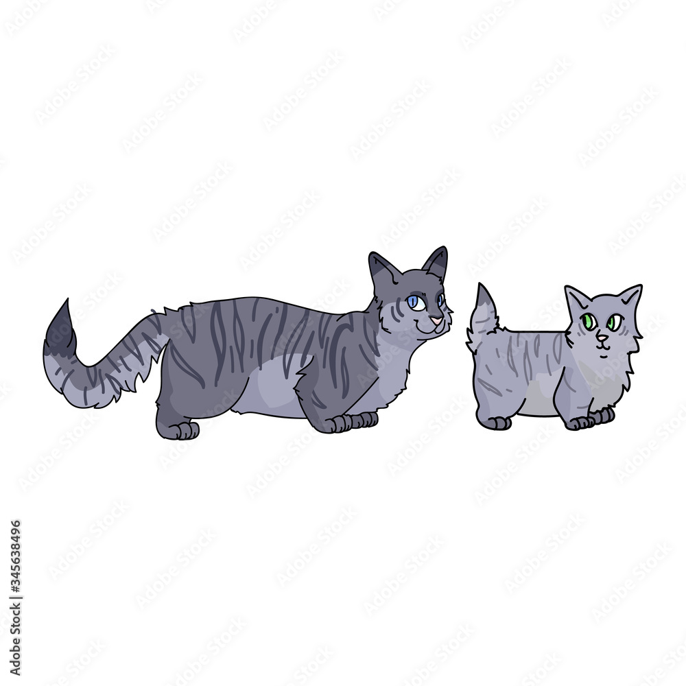 Cute cartoon munchkin cat set vector clipart. Pedigree kitty breed for ...