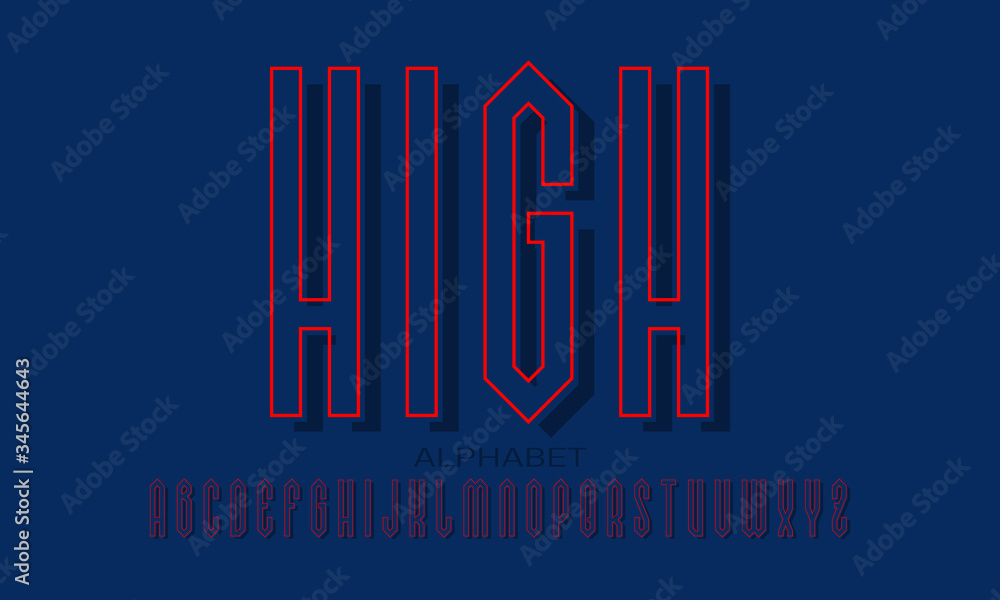 Vecteur Stock High alphabet of red blue angular letters with shifted ...