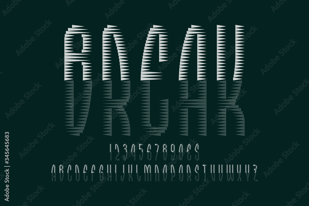 Break artistic display font. Bicolor letters, numbers and currency ...