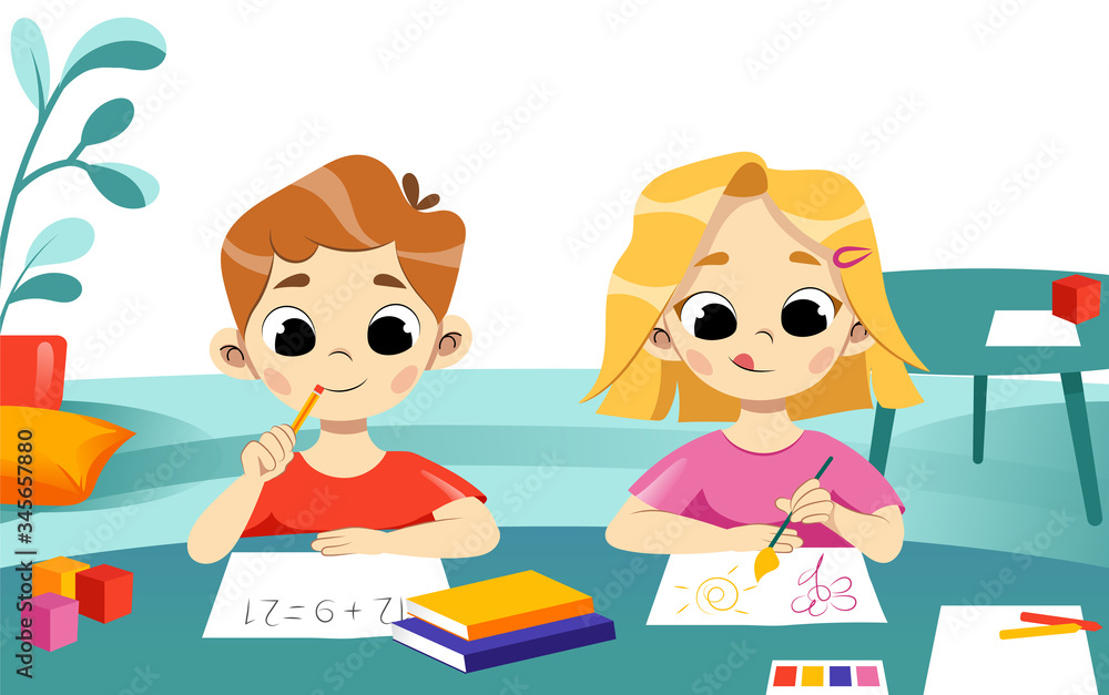 Concept Of Children Self Education And Development. Boy Solve Equation ...