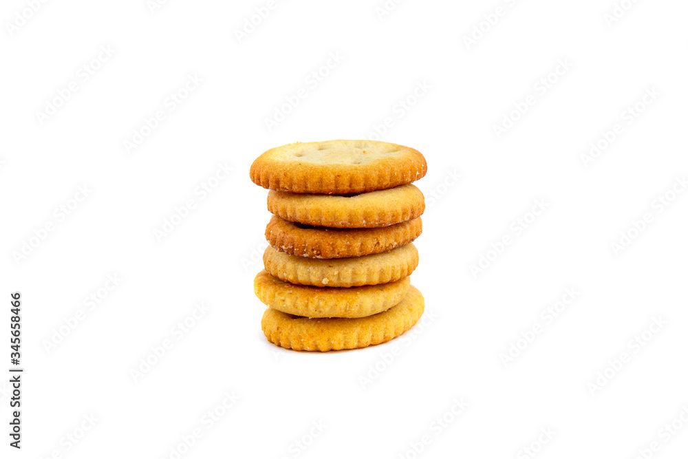Stack of crispy cheese crackers on white background. Isolated photo ...