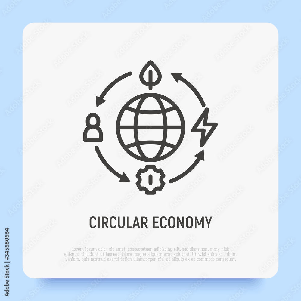 Circular economy thin line icon. Reusing and recycling of resources ...
