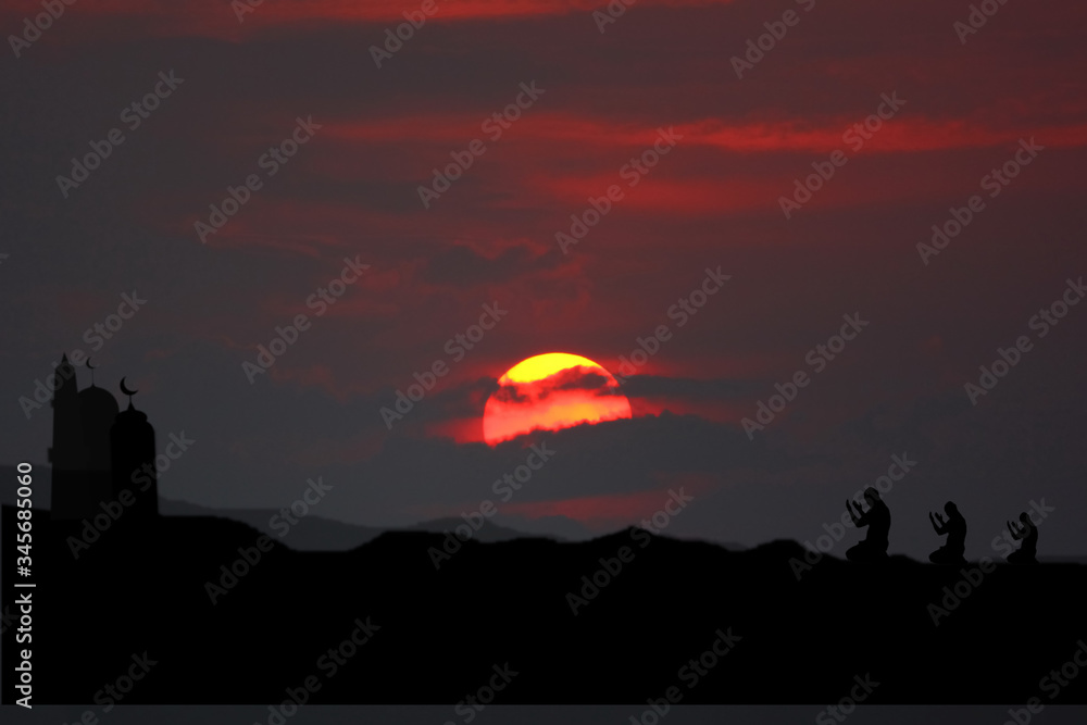 the silhouette muslim moaque with sun set or sun rise beauty sky ...