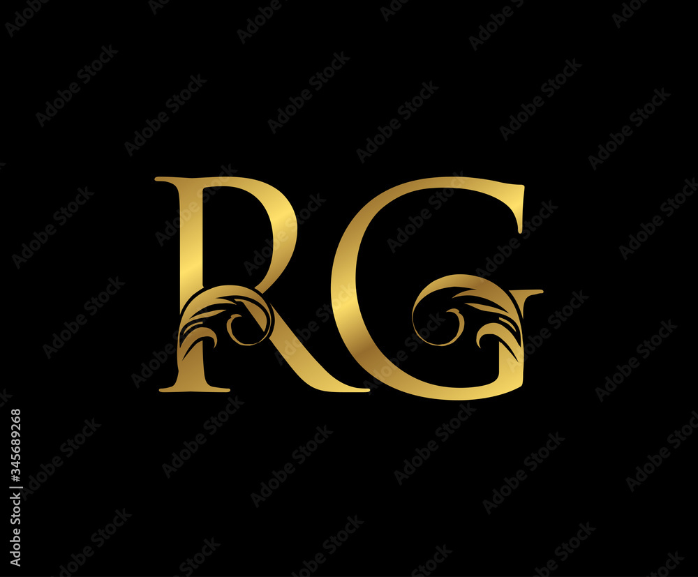 Vetor de Elegant Gold RG Letter Floral logo. Vintage drawn emblem for ...